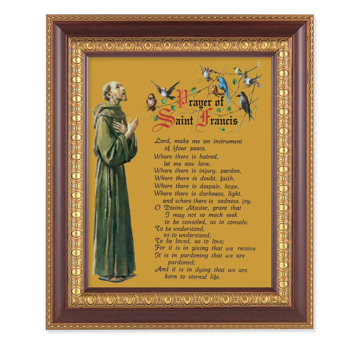 Prayer of St. Francis Cherry Gold Framed Art – The Catholic Shop