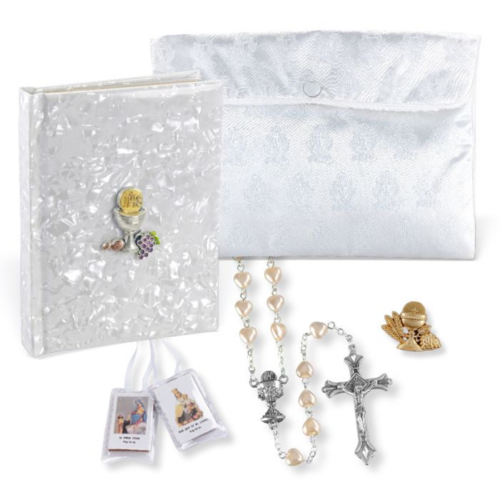 Deluxe White Pearlized Communion 5 Piece Gift Set – The Catholic Shop
