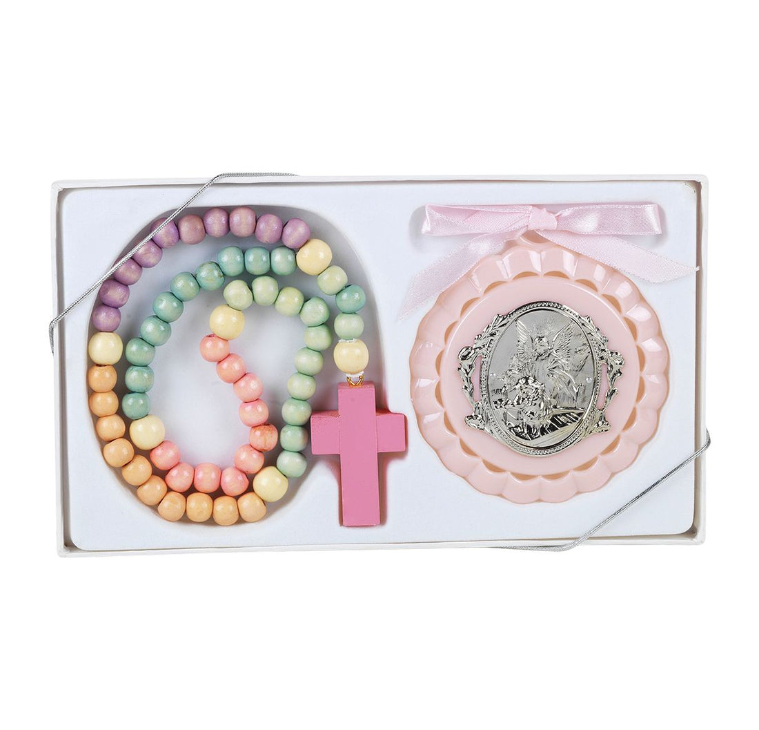 Guardian Angel Crib Medal and Rosary (Pink or Blue) – The Catholic Shop