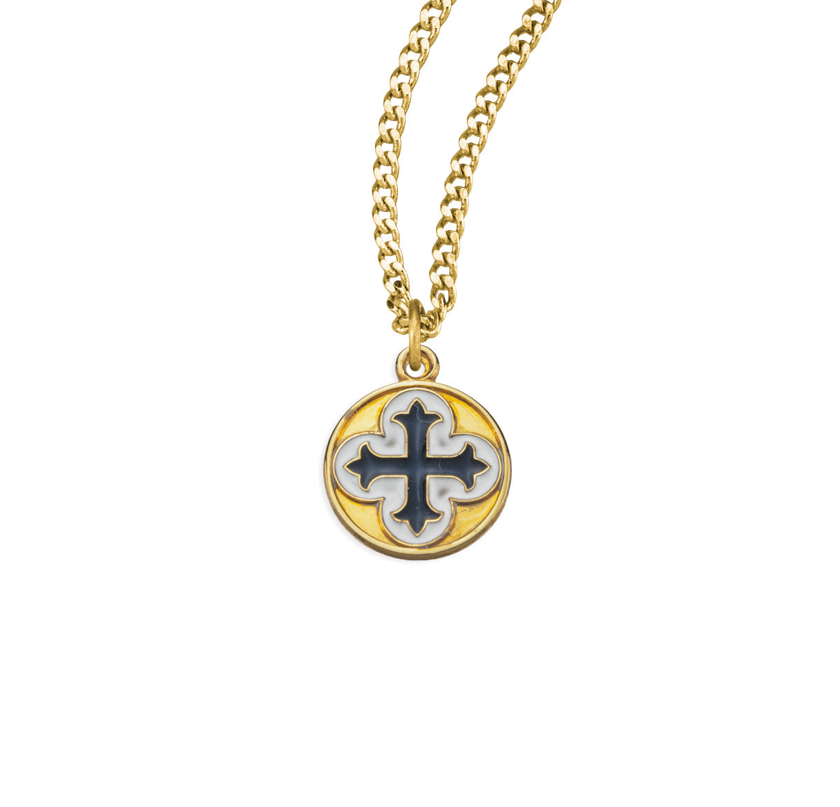 Gold Over Sterling Silver Cross on ClOver with Blue and White Epoxy ...