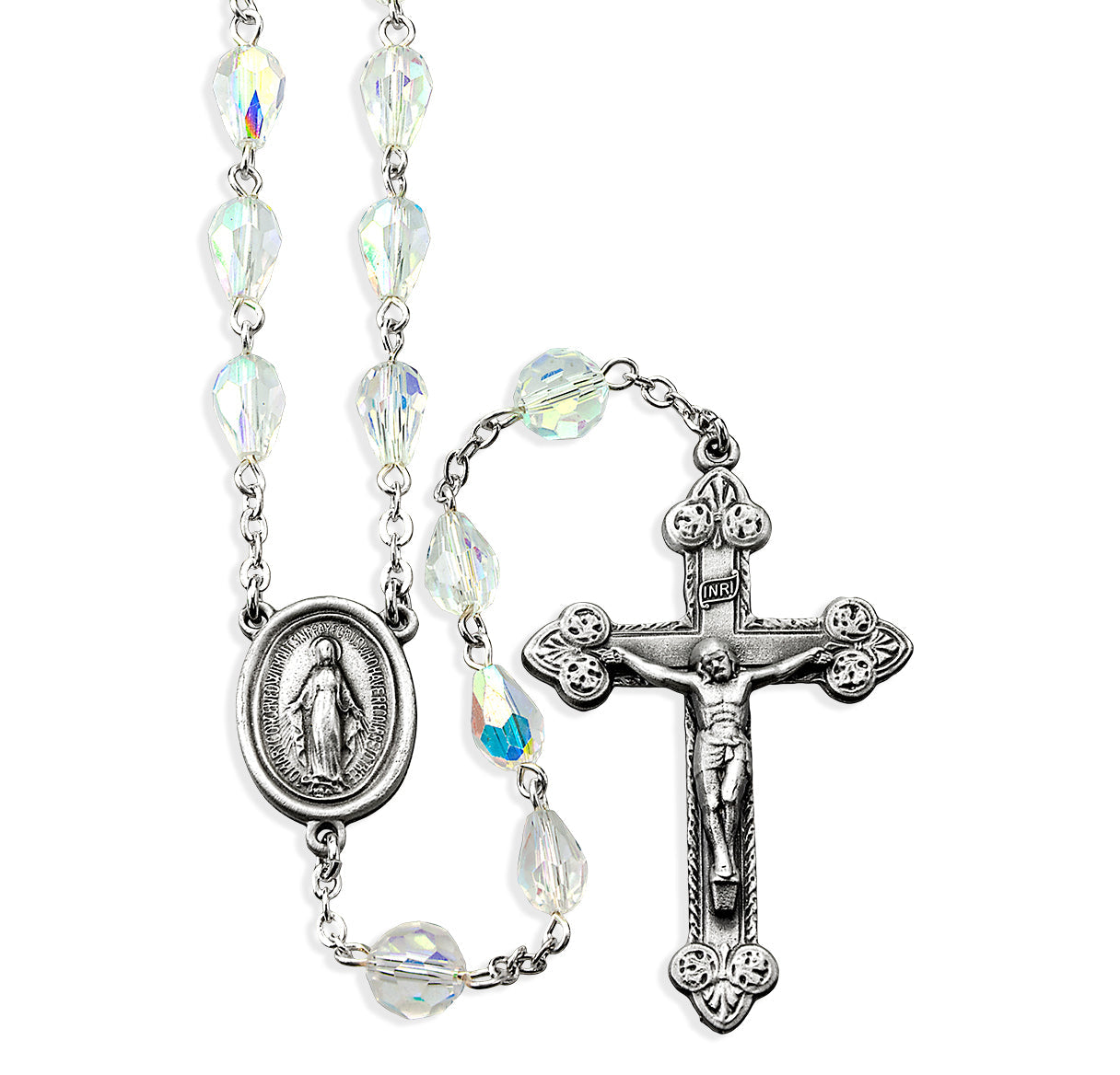 6x9mm Aurora Tear Shape Crystal Beads with Pewter Crucifix and Center ...