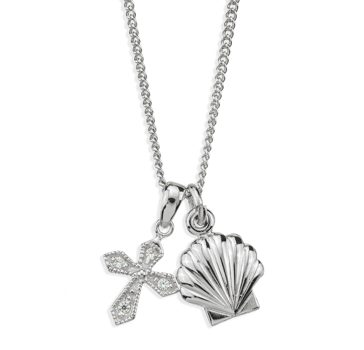 Sterling Silver Baptismal Shell Medal and Small CZ Cross – The Catholic ...