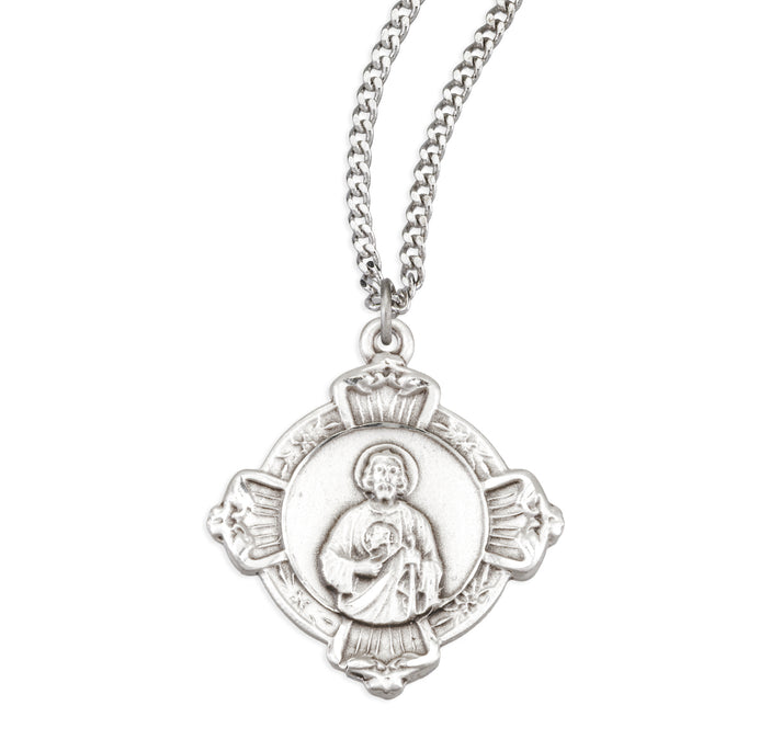 Sterling Silver St. Jude Cross Medal with Sacred Heart of Jesus Back ...