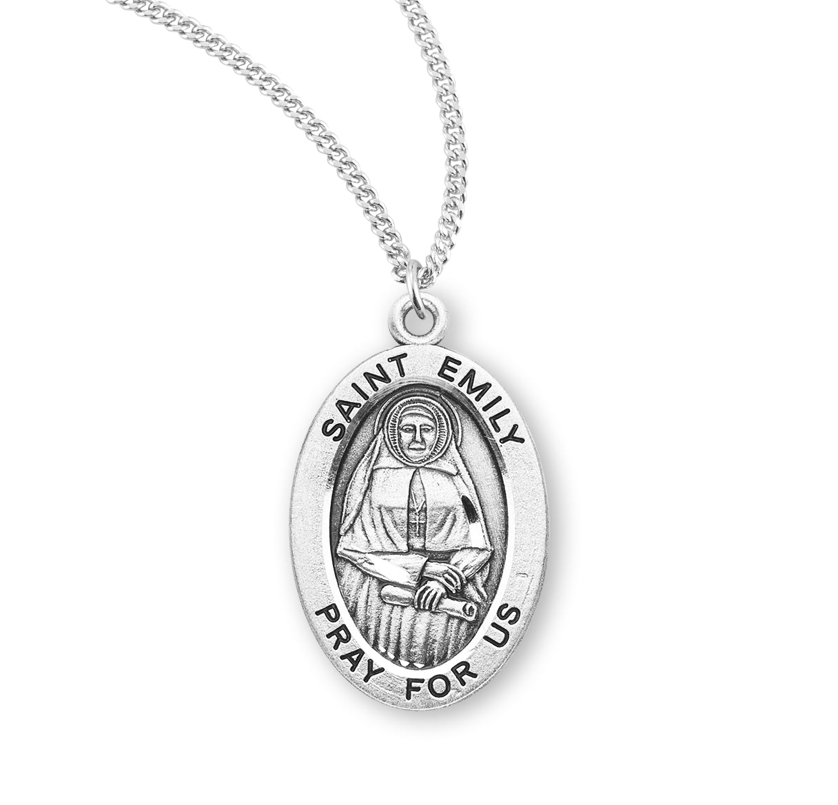Patron Saint Emily Oval Sterling Silver Medal – The Catholic Shop