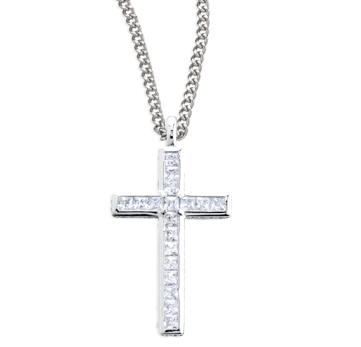 Sterling Silver Simple Cross with CZ Settings – The Catholic Shop