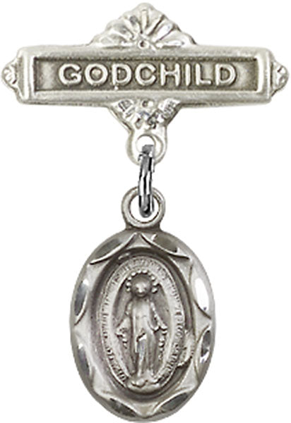 Sterling Silver Baby Badge with Miraculous Charm and Godchild Badge Pi ...