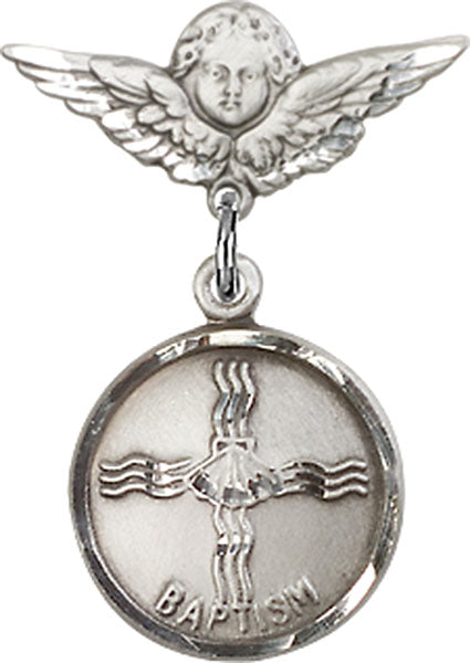 Sterling Silver Baby Badge with Baptism Charm and Angel / Wings Pin ...