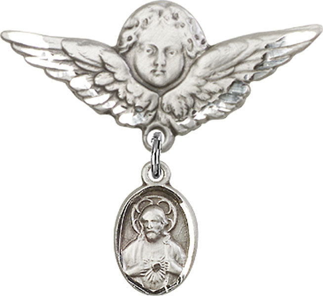 Sterling Silver Baby Badge with Scapular Charm and Angel w/Wings Badge ...