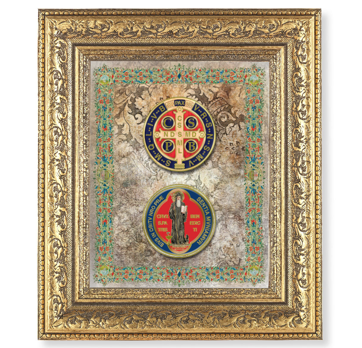 Medals of St. Benedict Gold-Leaf Antique Framed Art – The Catholic Shop