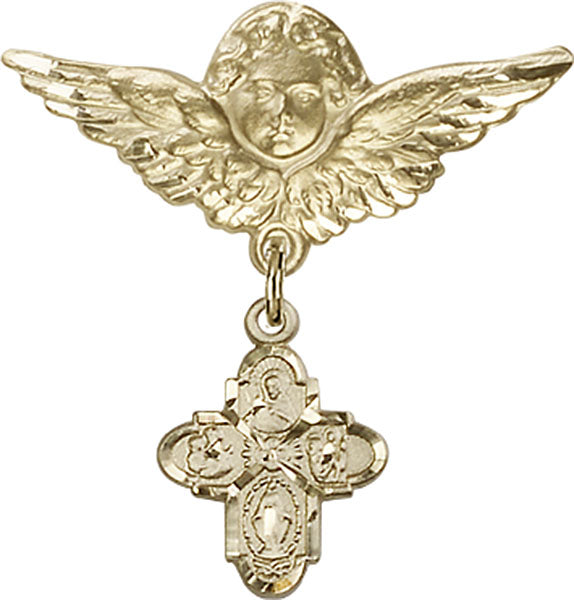 14kt Gold Baby Badge with 4-Way Charm and Angel w/Wings Badge Pin – The ...