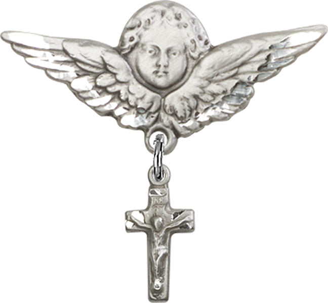 Sterling Silver Baby Badge with Crucifix Charm and Angel w/Wings Badge ...