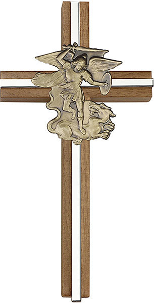 6 inch St. Michael Cross, Walnut w/ Antique Gold inlay – The Catholic Shop
