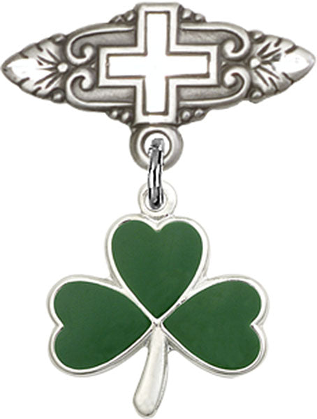 Sterling Silver Baby Badge with Shamrock Charm and Badge Pin with Cros ...