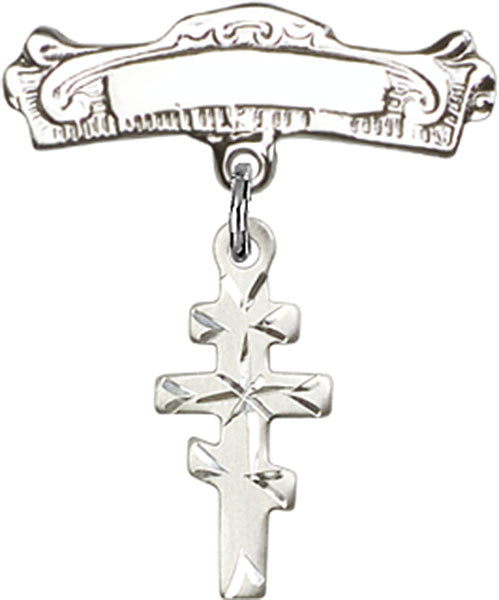 Sterling Silver Baby Badge with Greek Orthadox Cross Charm and Arched ...