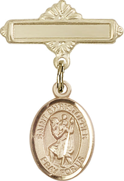 14kt Gold Filled Baby Badge with St. Christopher Charm and Polished Ba ...