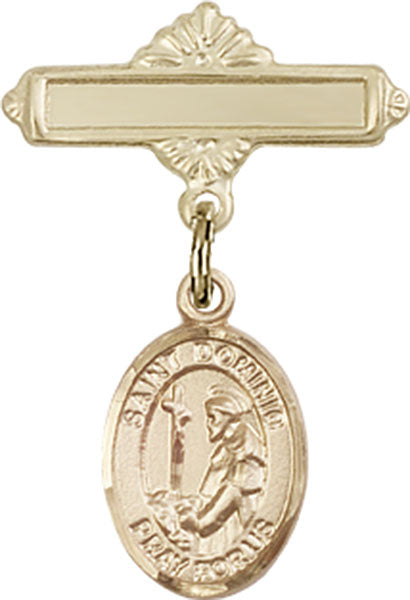 14kt Gold Baby Badge with St. Dominic de Guzman Charm and Polished Bad ...