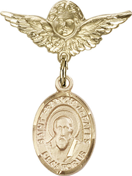 14kt Gold Filled Baby Badge with St. Francis de Sales Charm and Angel ...