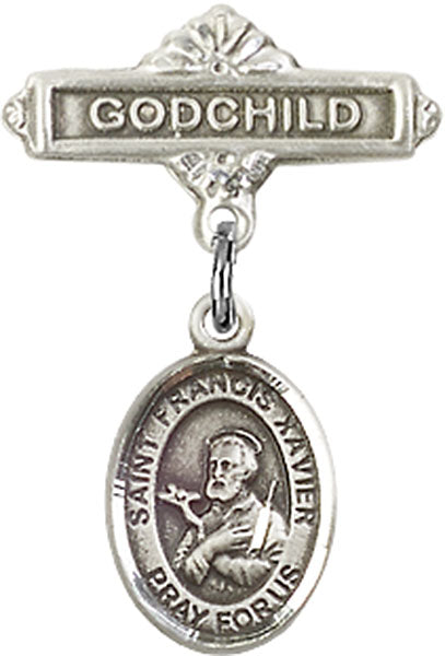 Sterling Silver Baby Badge with St. Francis Xavier Charm and Godchild ...