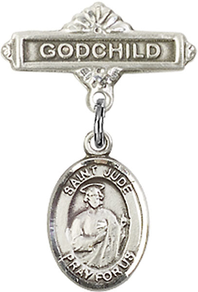 Sterling Silver Baby Badge with St. Jude Thaddeus Charm and Godchild B ...