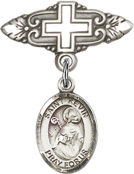 Sterling Silver Baby Badge with St. Kevin Charm and Badge Pin with Cro ...