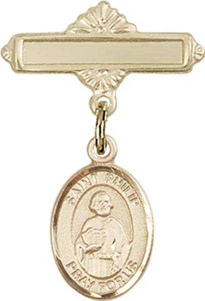 14kt Gold Baby Badge with St. Philip the Apostle Charm and Polished Ba ...