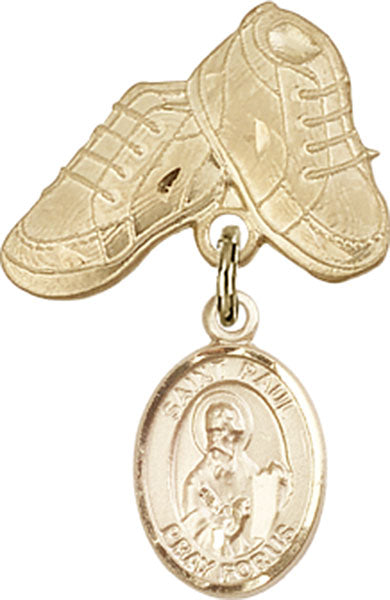 14kt Gold Baby Badge with St. Paul the Apostle Charm and Baby Boots Pi ...