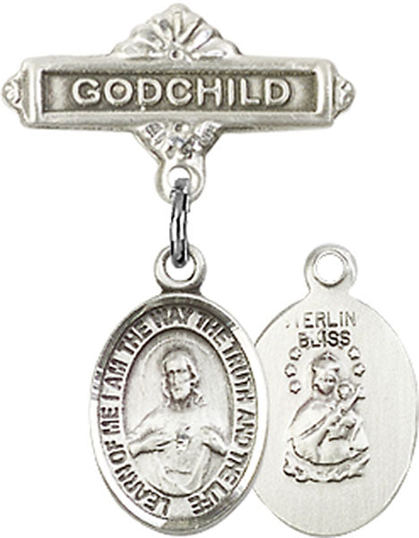 Sterling Silver Baby Badge with Scapular Charm and Godchild Badge Pin ...