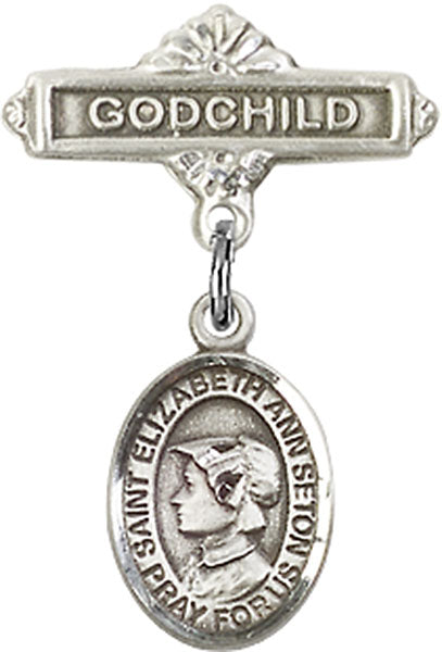 Sterling Silver Baby Badge with St. Elizabeth Ann Seton Charm and Godc ...