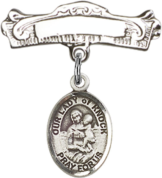 Sterling Silver Baby Badge with O/L of Knock Charm and Arched Polished ...