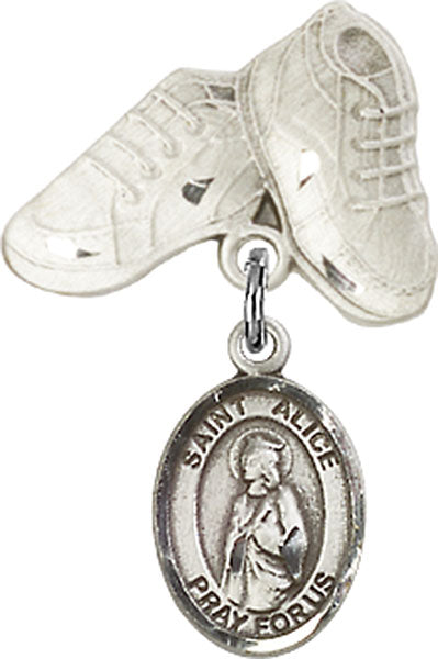 Sterling Silver Baby Badge with St. Alice Charm and Baby Boots Pin ...
