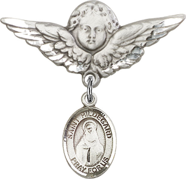 Sterling Silver Baby Badge with St. Hildegard Von Bingen Charm and Ang ...
