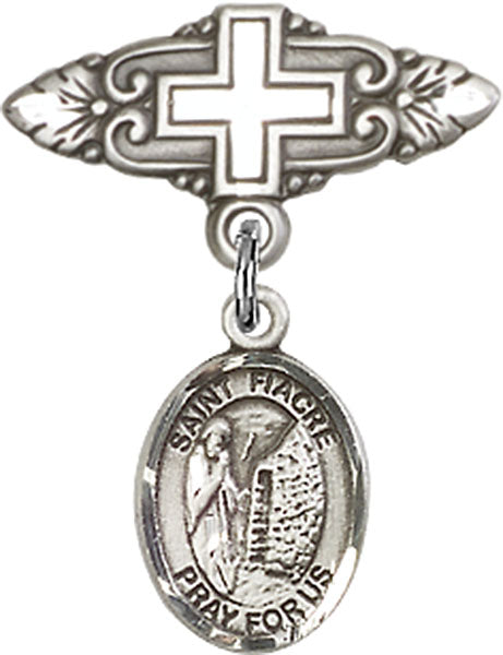 Sterling Silver Baby Badge with St. Fiacre Charm and Badge Pin with Cr ...