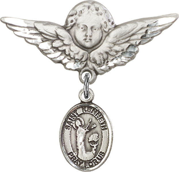 Sterling Silver Baby Badge with St. Kenneth Charm and Angel w/Wings Ba ...