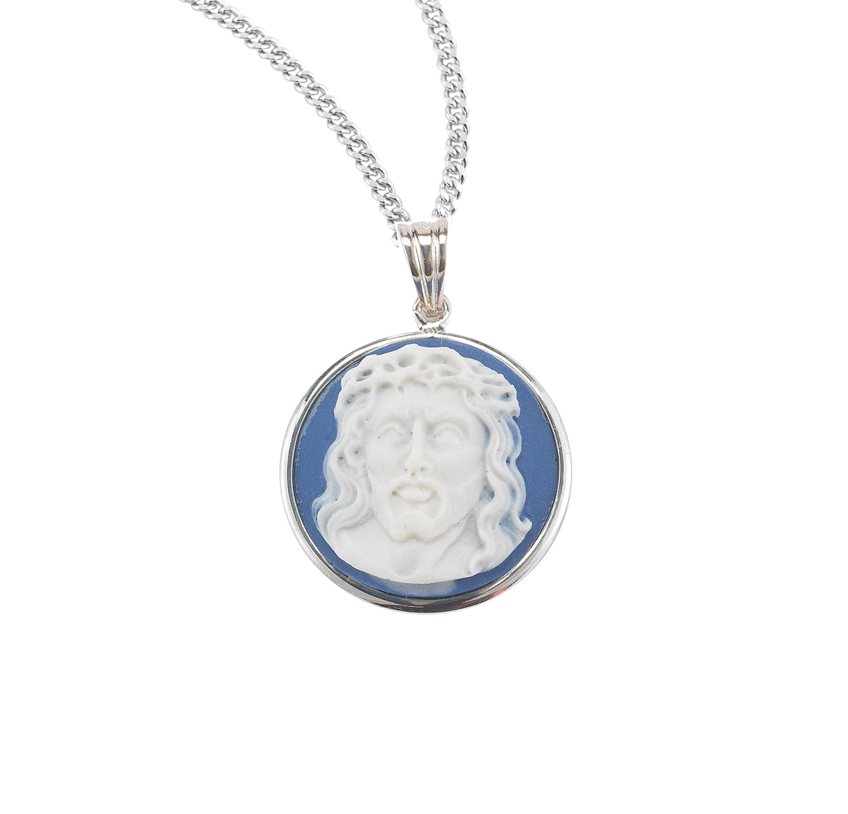 Light Blue Head of Christ Cameo Medal – The Catholic Shop