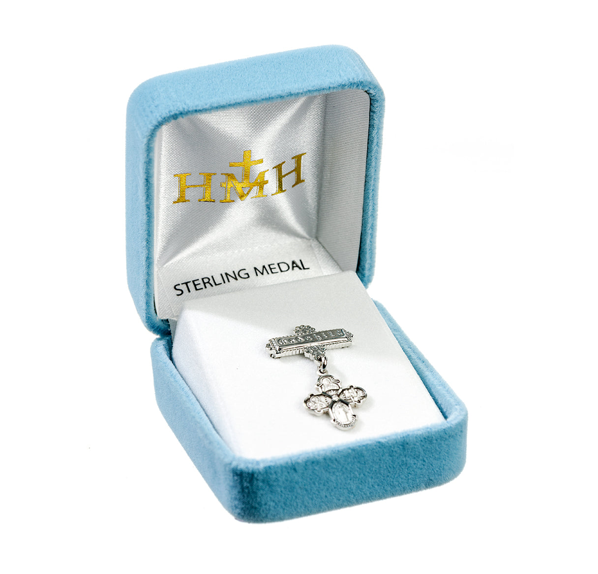 Sterling Silver Small Four Way Medal on a Godchild Pin – The Catholic Shop