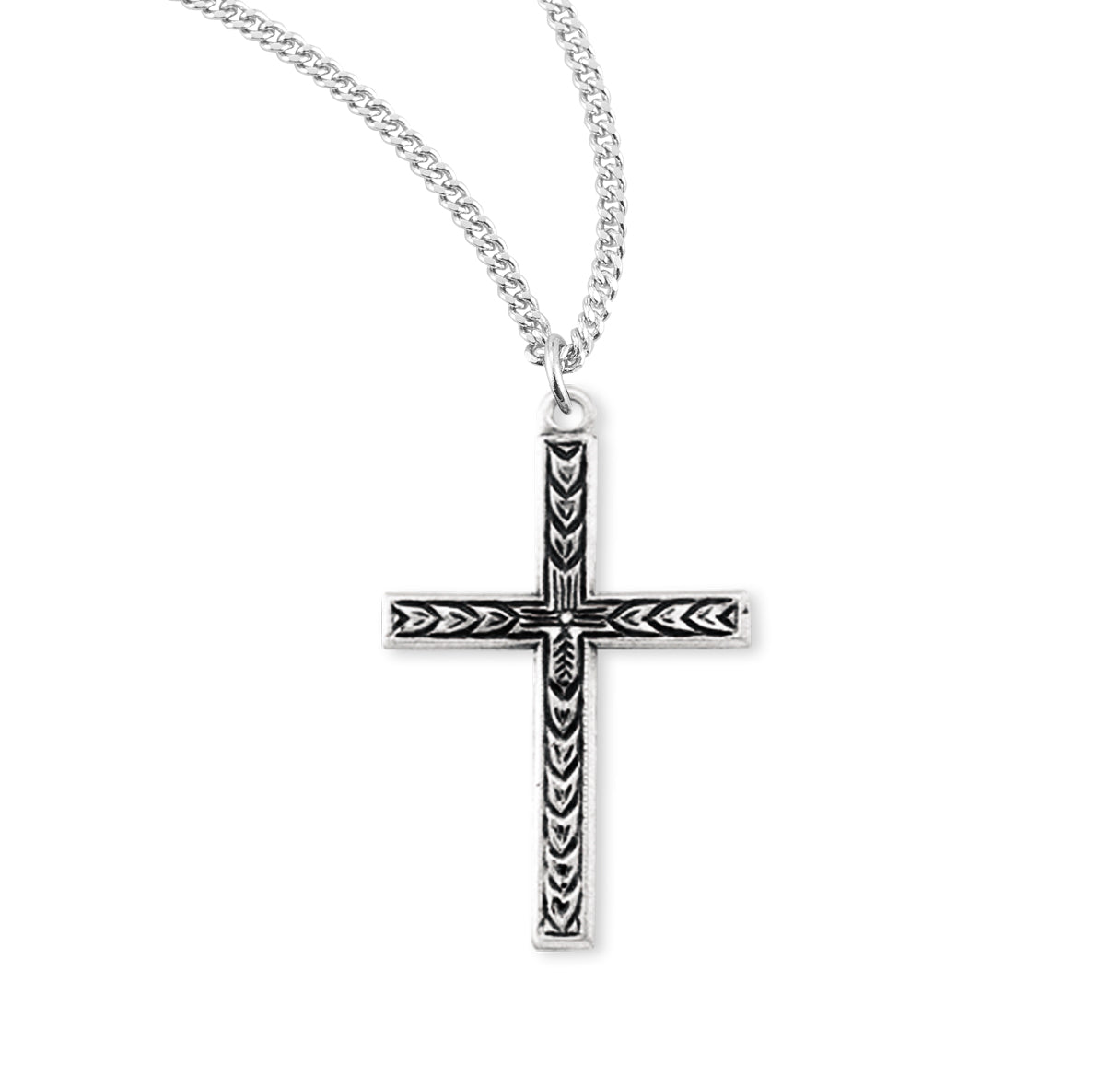 Engraved Leaf Design Sterling Silver Cross – The Catholic Shop