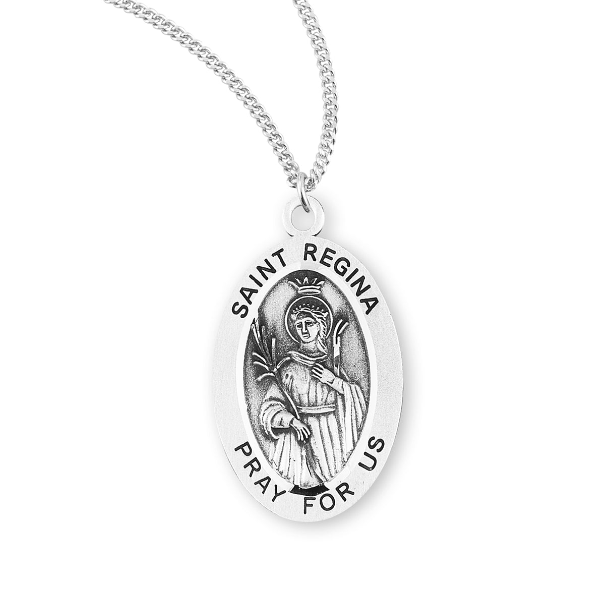 Patron Saint Regina Oval Sterling Silver Medal – The Catholic Shop