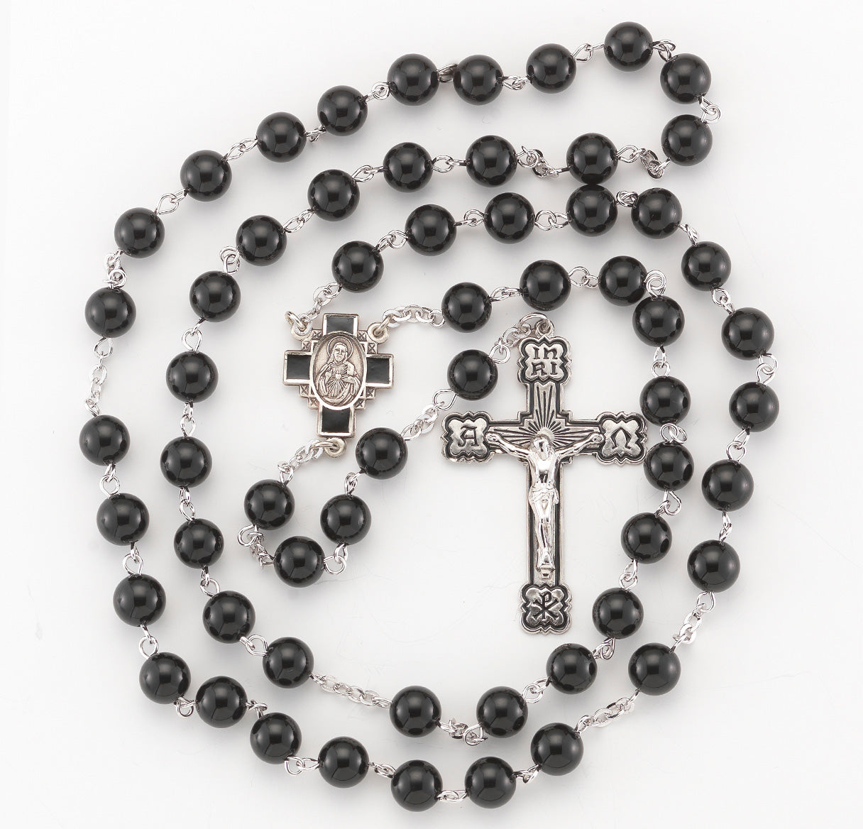 Round Onyx Bead Rosary Sterling Crucifix and Centerpiece – The Catholic ...